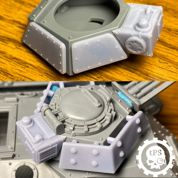 3D Printable Grimdark Transport Turret Armor upgrades by Tiny Panzer Studio