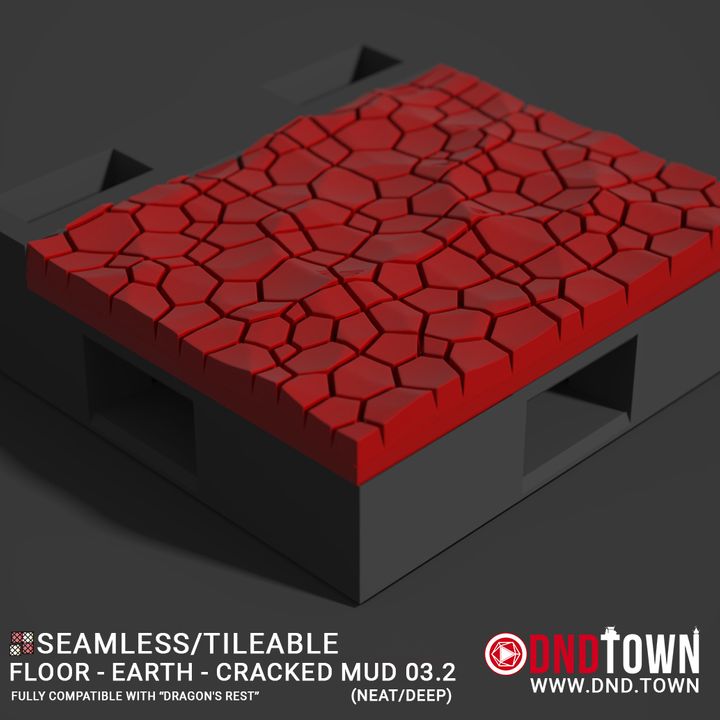 3D Printable Floor - Earth - Cracked Mud - Wall Edge 03.2 (NEAT/DEEP ...