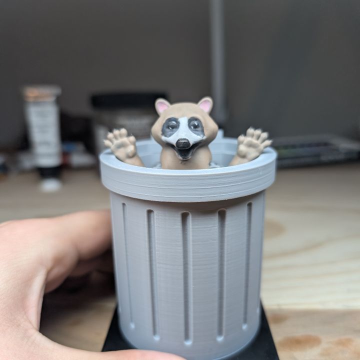 3D Printable Raccoon in a Trash Can – Jack-in-the-Box by Dom B