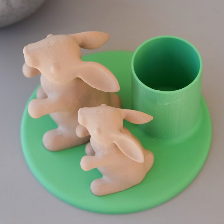 3D Printable Bunny rabbits pen holder by Philippe Barreaud