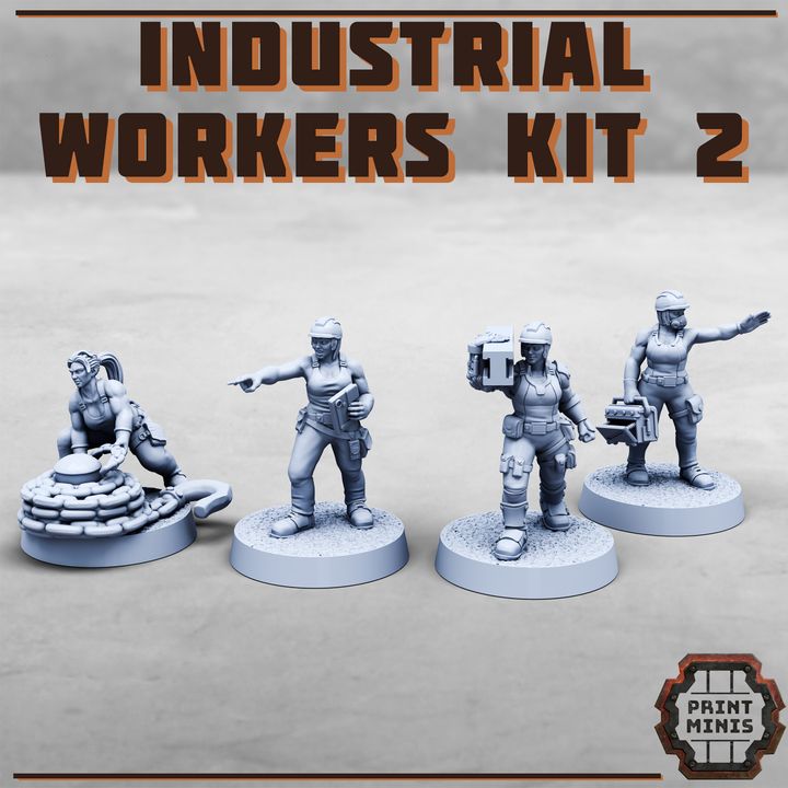 3D Printable Female Industrial Workers Kit x4 by Print Minis