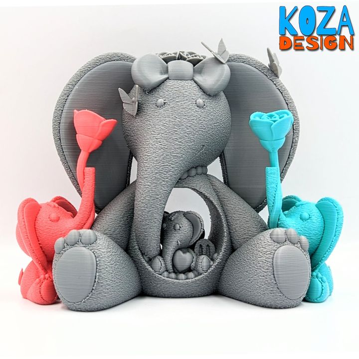 3D Printable ELEPHANT MOM AND KIDS by Koza Design