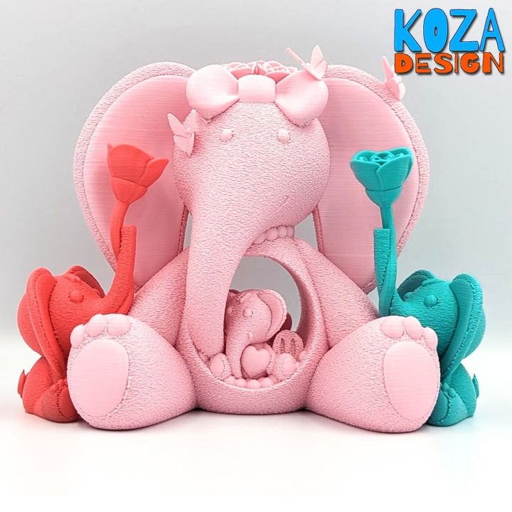 3D Printable ELEPHANT MOM AND KIDS by Koza Design