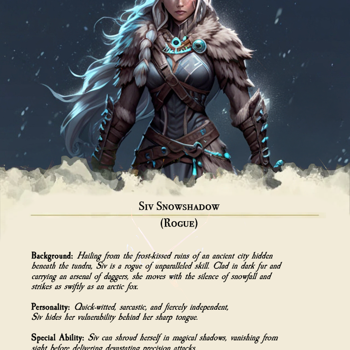 3D Printable Siv Snowshadow (Rogue) by BROKEN SWORD MINIATURES