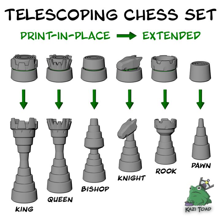 3D Printable Telescoping Chess Complete Set by Kazi Toad