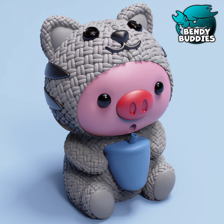 3D Printable Piggy Cat Costume / Cute Knitted Beast Model / Collectible ...