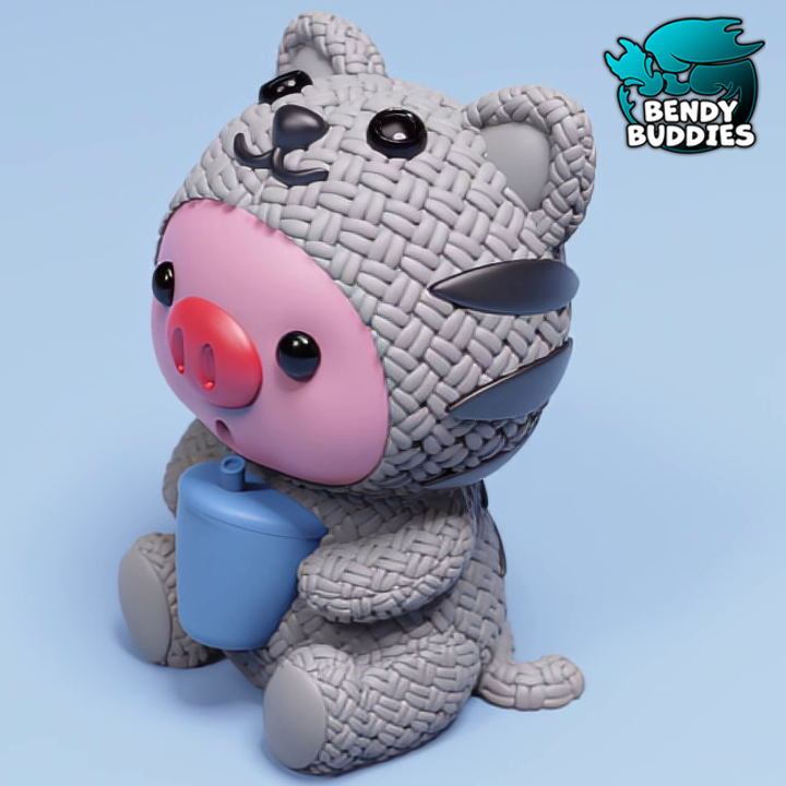 3D Printable Piggy Cat Costume / Cute Knitted Beast Model / Collectible ...