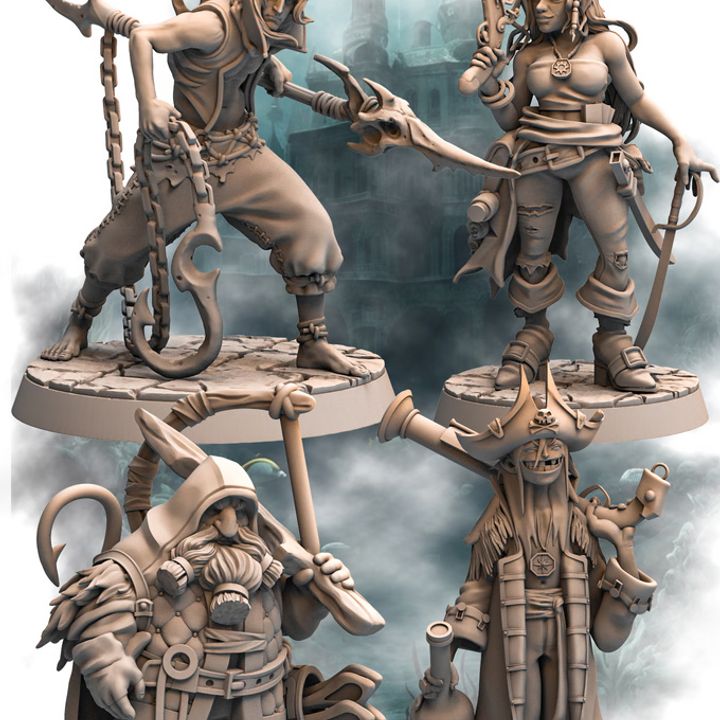 3D Printable PRE-SUPPORTED Sea Mercenaries - 32mm - DnD by RN Estudio