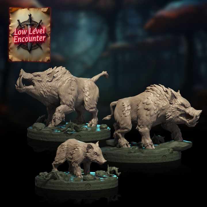 3D Printable Wild Boars Bundle by Low Level Encounter