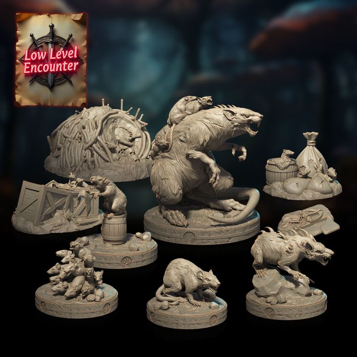3D Printable Giant Rats Bundle by Low Level Encounter