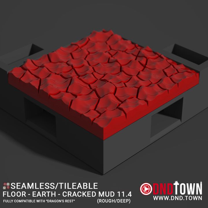 3D Printable Floor - Earth - Cracked Mud - Wall Corner 11.4 (ROUGH/DEEP ...