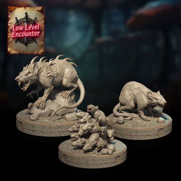 3D Printable Giant Rats and Rat Swarm by Low Level Encounter