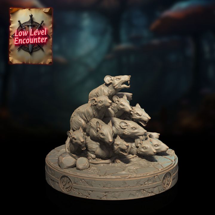 3D Printable Giant Rats and Rat Swarm by Low Level Encounter