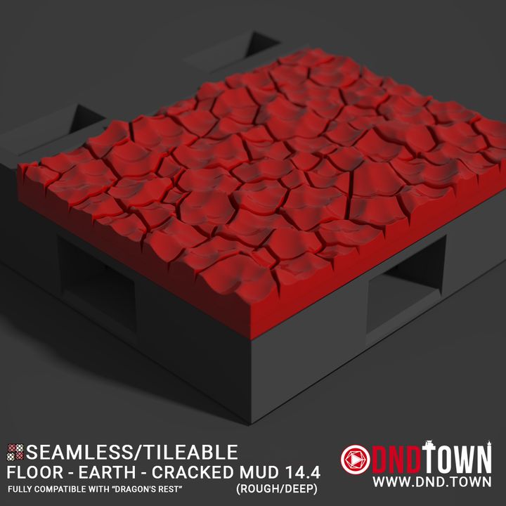 3D Printable Floor - Earth - Cracked Mud - Wall Edge 14.4 (ROUGH/DEEP ...