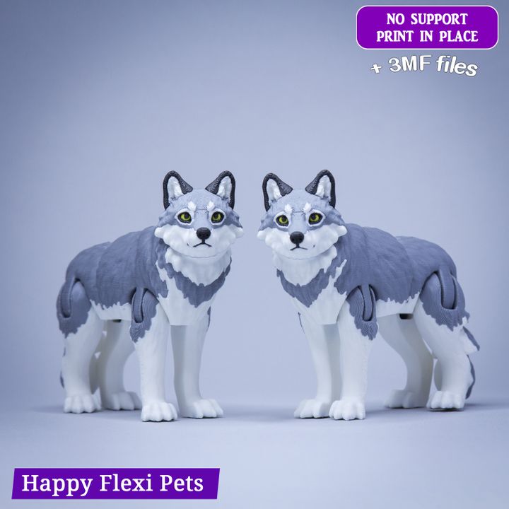 3D Printable Wolf the lifelike flexi toy (#62) by Happy Flexi pets