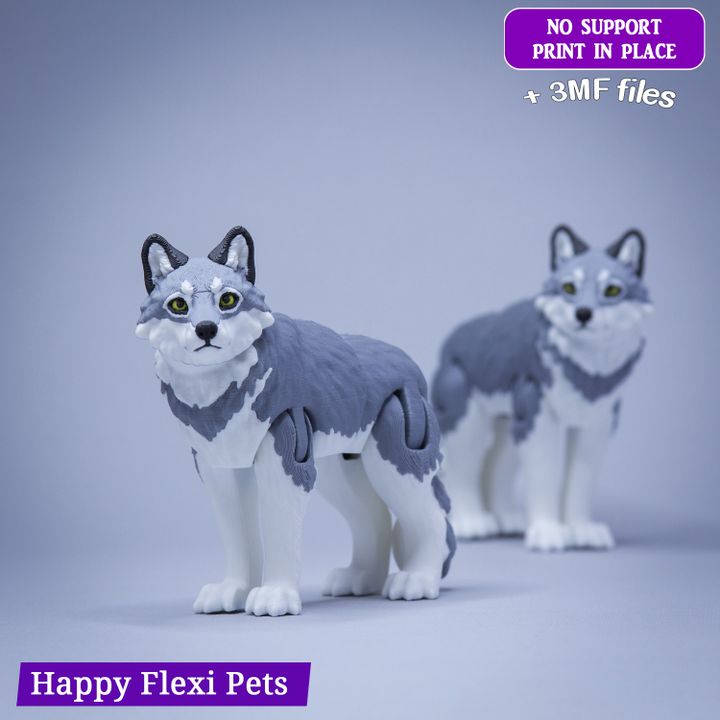 3D Printable Wolf the lifelike flexi toy (#62) by Happy Flexi pets