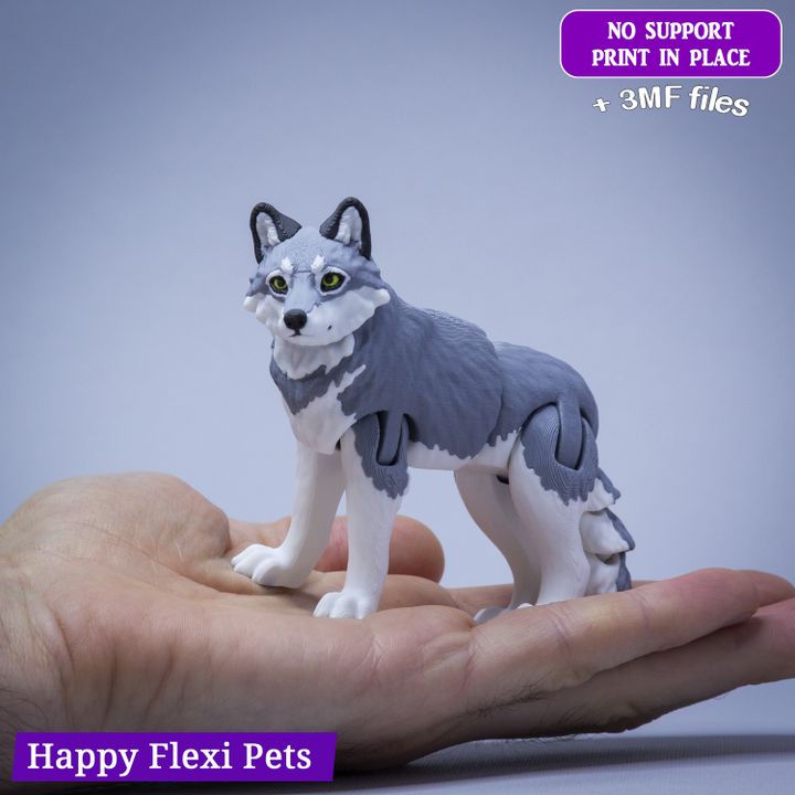 3D Printable Wolf the lifelike flexi toy (#62) by Happy Flexi pets