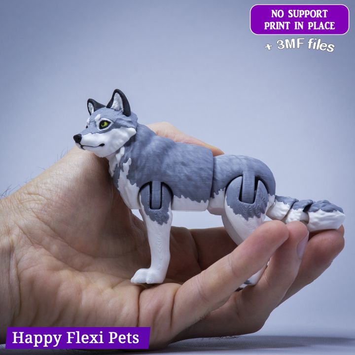 3D Printable Wolf the lifelike flexi toy (#62) by Happy Flexi pets