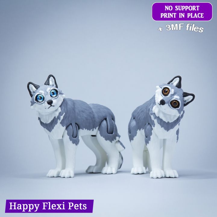 3D Printable Wolf the lifelike flexi toy (#62) by Happy Flexi pets