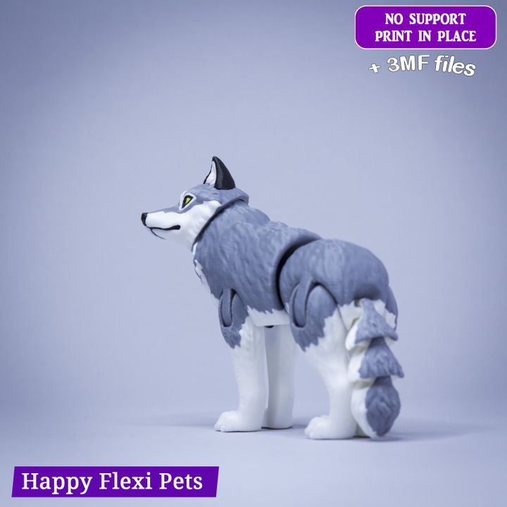 3D Printable Wolf the lifelike flexi toy (#62) by Happy Flexi pets