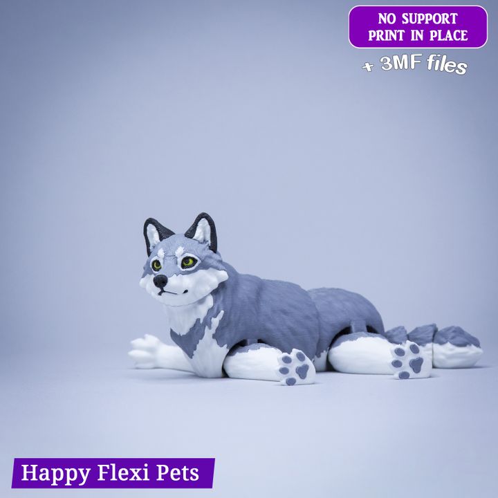 3D Printable Wolf the lifelike flexi toy (#62) by Happy Flexi pets