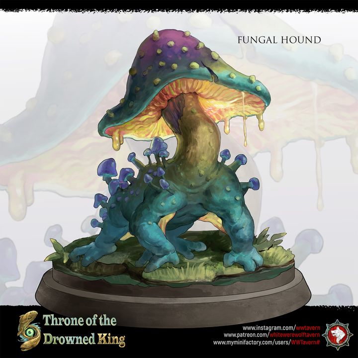 3D Printable Fungal Hound, pre-supported by White Werewolf Tavern
