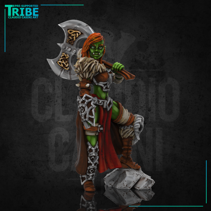 3D Printable (0071 Colors) Female half-orc barbarian viking with axe by ...