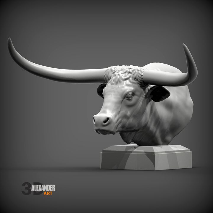 3D Printable Texas Longhorn Bust by Alexander3dart