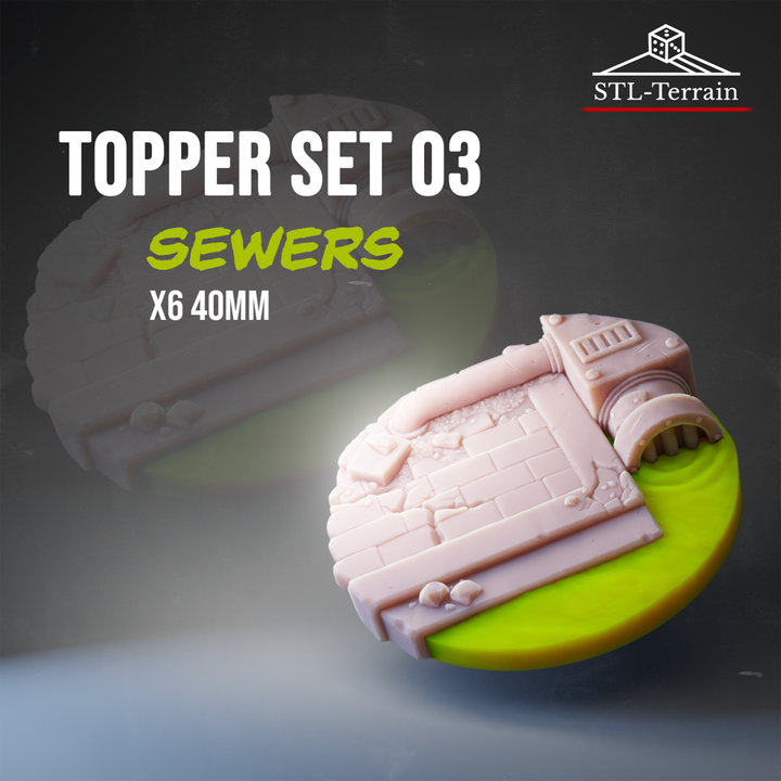 3D Printable Sewers Base Toppers 03 by STL Terrain