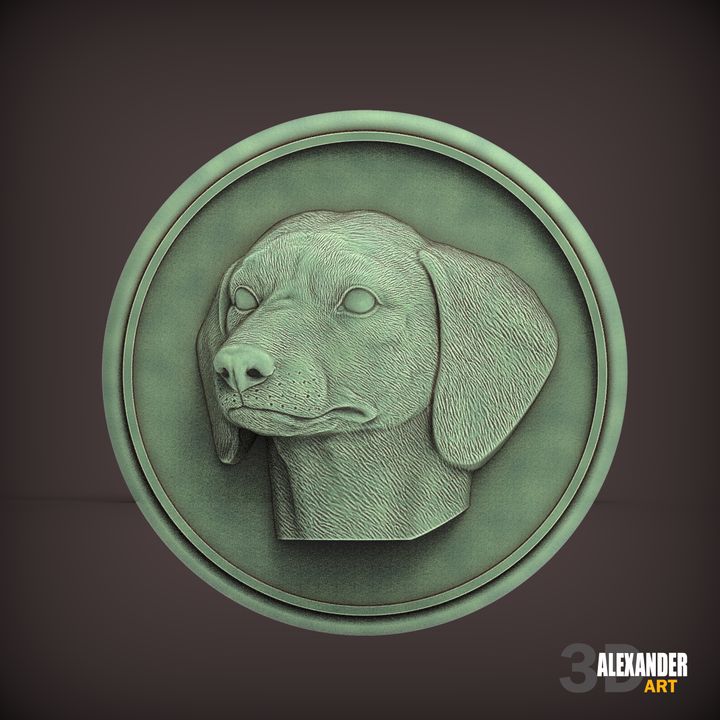 3D Printable Dachshund head relief by Alexander3dart