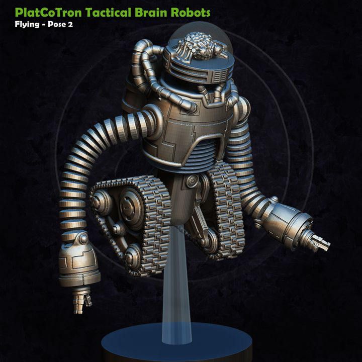 3D Printable PlatCoTron Tactical Brain Robots – Flying Pose by Dark ...