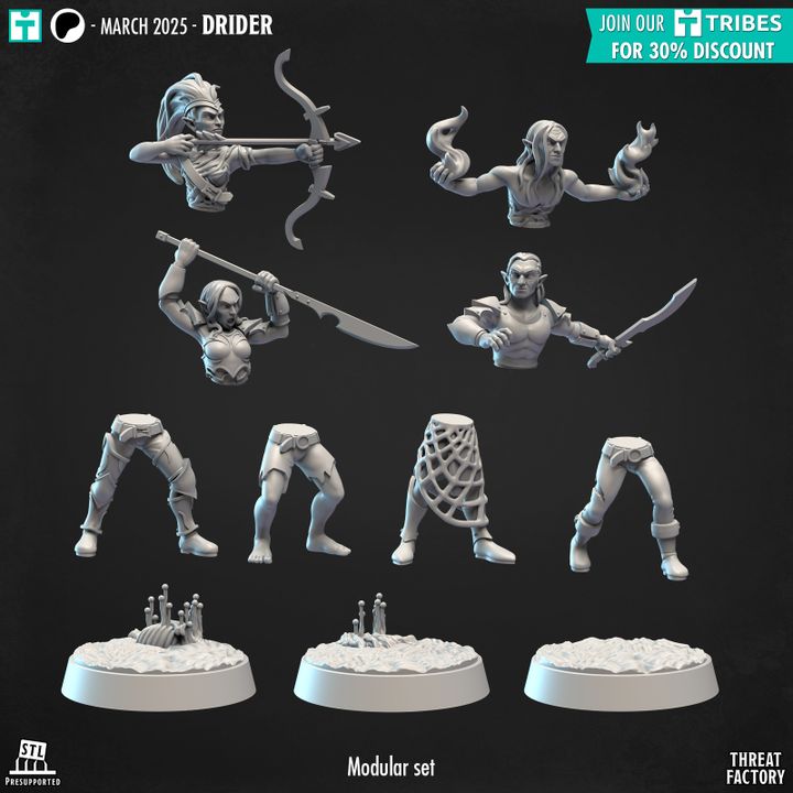 3D Printable Four Drow warriors (Modular) by Threat Factory