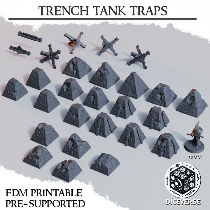 3D Printable Trench Terrain: Tank Traps by Diceverse