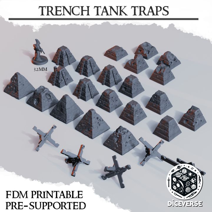 3D Printable Trench Terrain: Tank Traps by Diceverse