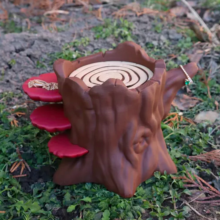 3D Printable Stylised tree stump - jewelry stand by Myron