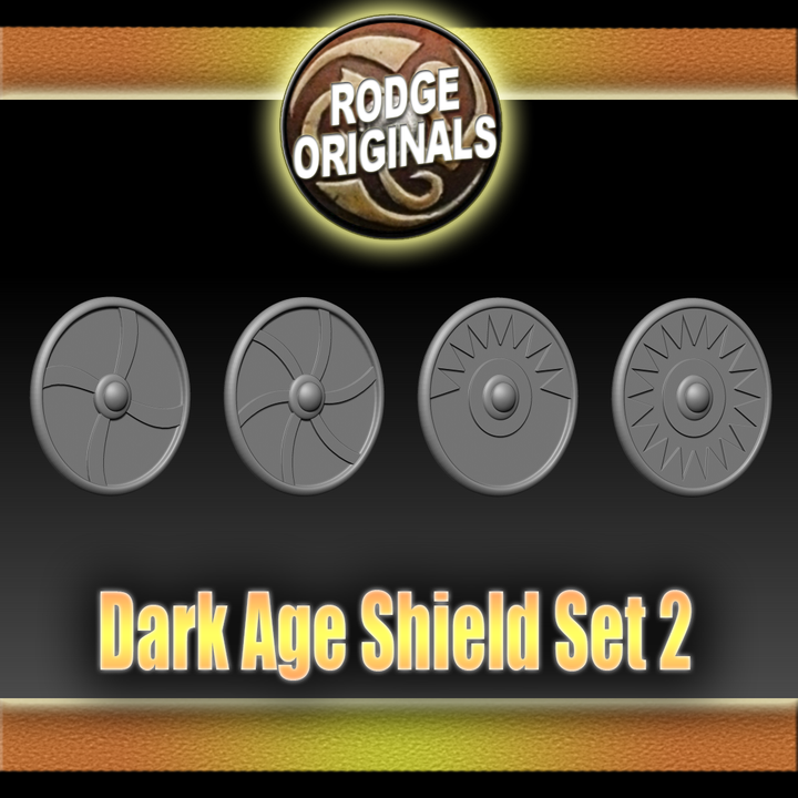3D Printable Dark Age Shields with Designs Set 2 by Rodge Originals