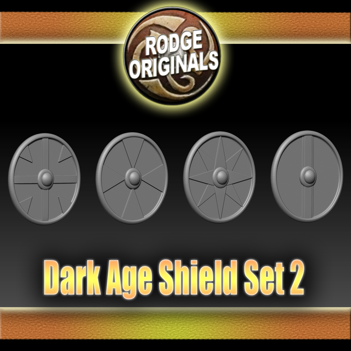 3D Printable Dark Age Shields with Designs Set 2 by Rodge Originals