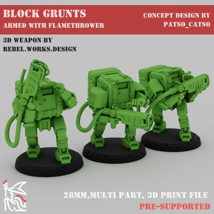 3D Printable [Block State] Block Grunts Set C 28mm by Filamentio