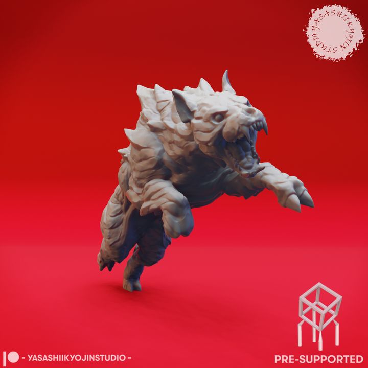 3D Printable Leaping Hellhound - Tabletop Miniature (Pre-Supported) by Yasashii Kyojin Studio