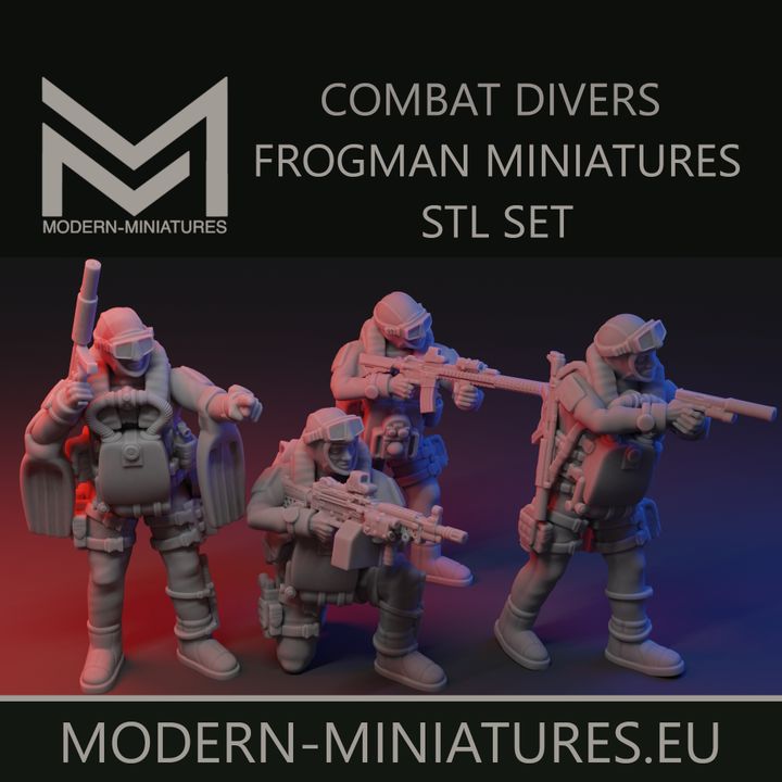 3D Printable Combat Divers 28mm frogman miniatures. Navy Seal divers by ...