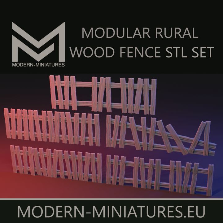 3D Printable Rural wood fence set by Modern-Miniatures.eu