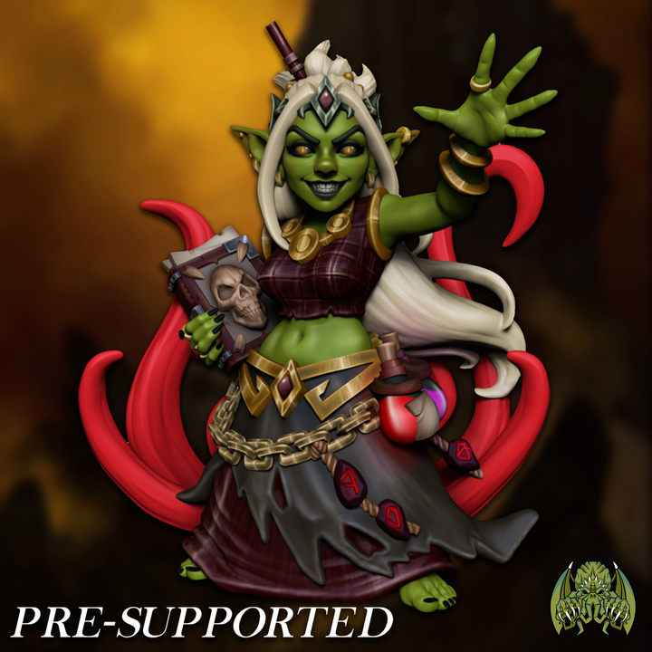 3D Printable Raksha Goblin Shaman [PRE-SUPPORTED] 32mm Female Warlock Druid by Miniatures of Madness
