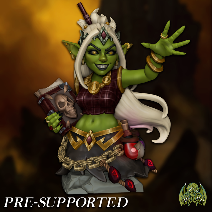 3D Printable [BUST] Raksha Goblin Shaman [PRE-SUPPORTED] 32mm Female Druid Warlock by Miniatures ...