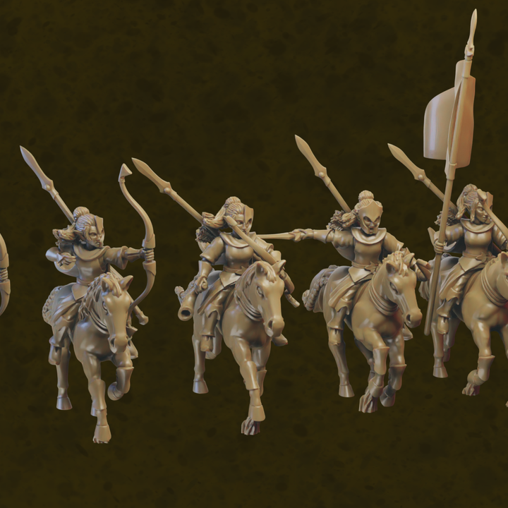 3D Printable Wood Elf Riders Miniatures (32mm, modular) by Juhász Gergely