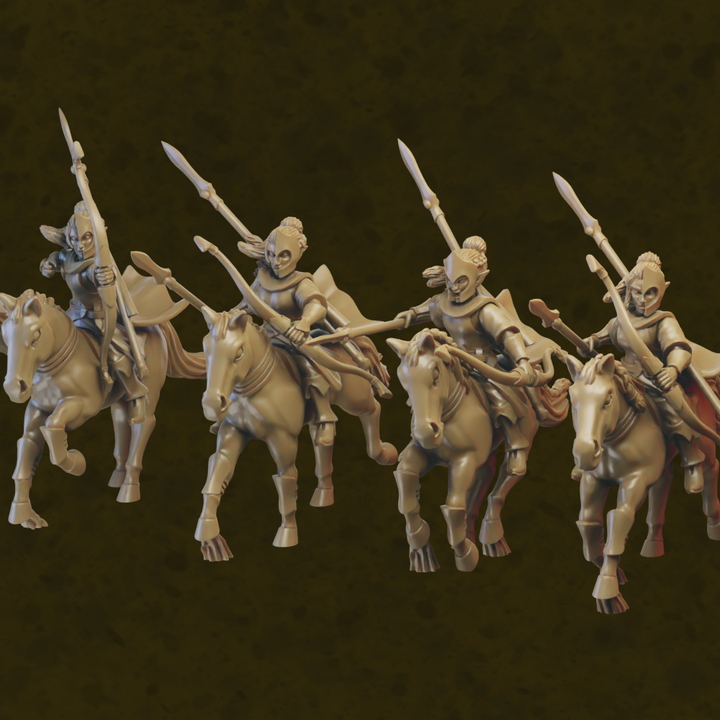 3D Printable Wood Elf Riders Miniatures (32mm, modular) by Juhász Gergely