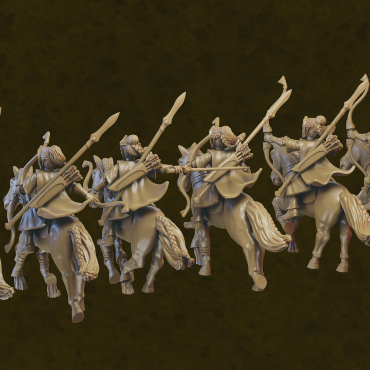 3D Printable Wood Elf Riders Miniatures (32mm, modular) by Juhász Gergely