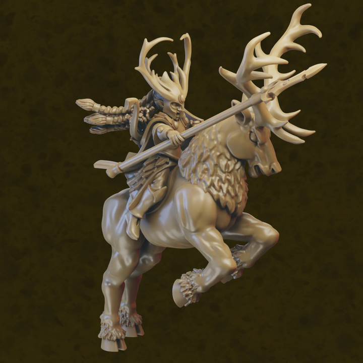 3D Printable Wood Elf noble on Great Stag Miniature (32mm, modular) by ...