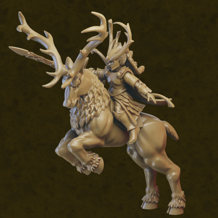 3D Printable Wood Elf noble on Great Stag Miniature (32mm, modular) by ...
