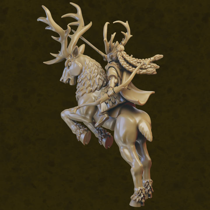 3D Printable Wood Elf noble on Great Stag Miniature (32mm, modular) by ...