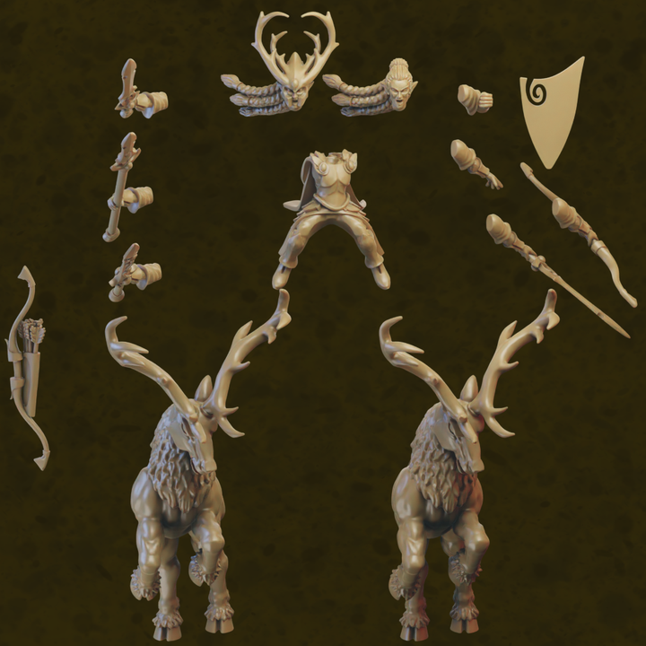 3D Printable Wood Elf noble on Great Stag Miniature (32mm, modular) by ...